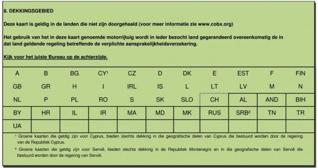 In welke landen heb je een groene kaart nodig?